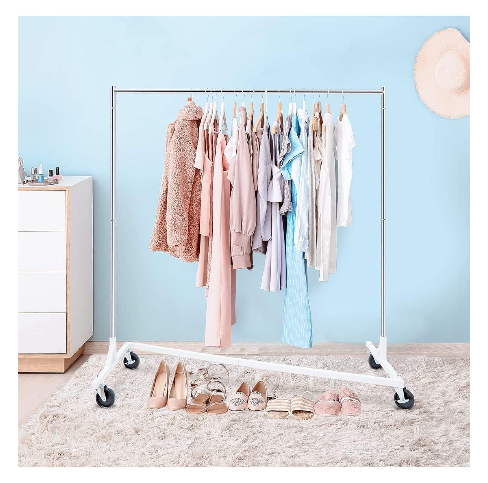 Clothes Rack Z Base Clothing Garment Rack on Wheels Heavy Duty Rolling ...