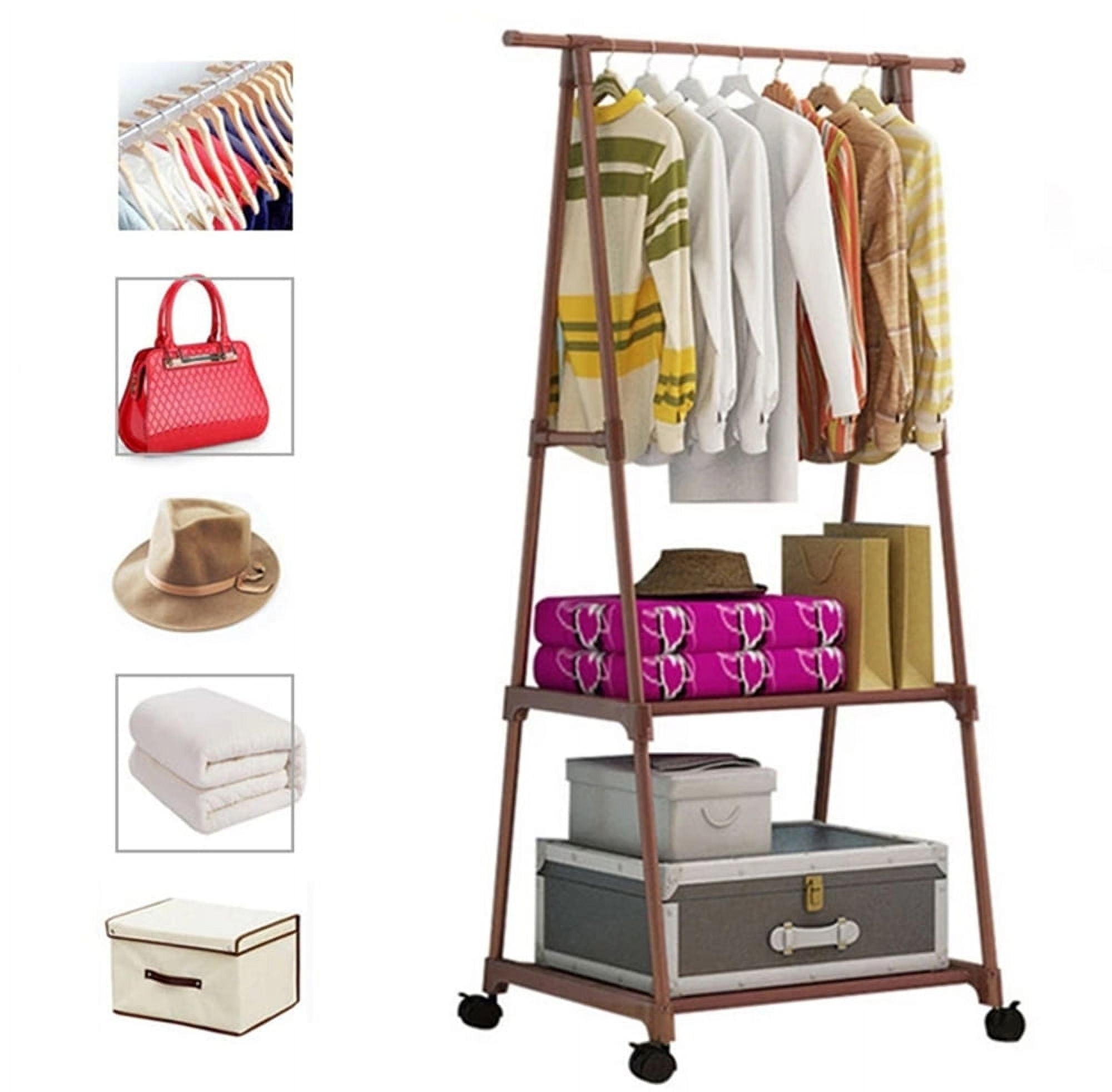 Clothes Rack on Wheels, Rolling Garment Rack with 2-Tier Storage ...