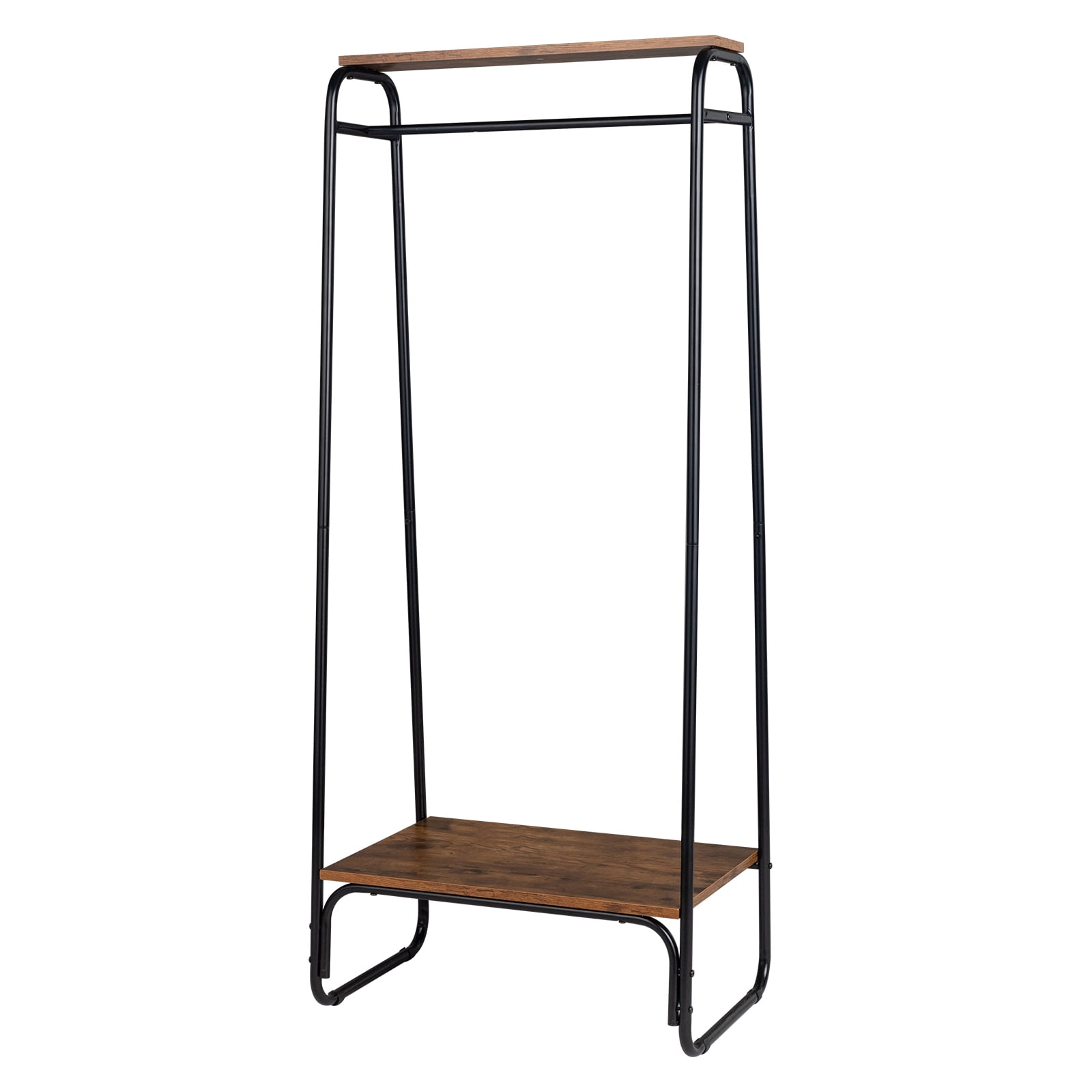 Clothes Rack with 2 Wood Shelves, Freestanding Metal Sturdy Clothing ...
