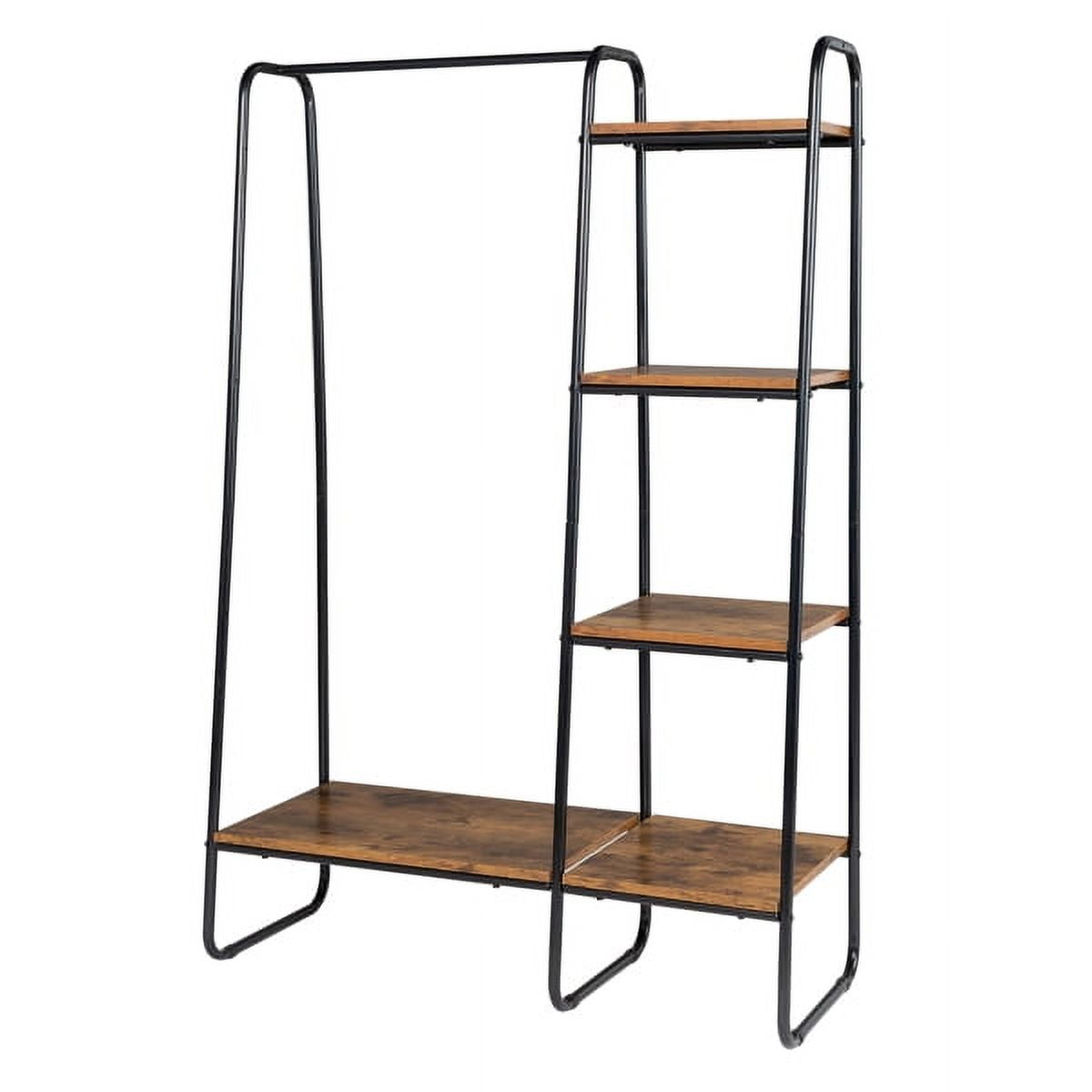 Clothes Rack with 5 Wood Shelf, Freestanding Clothing Rack，Garment Rack ...