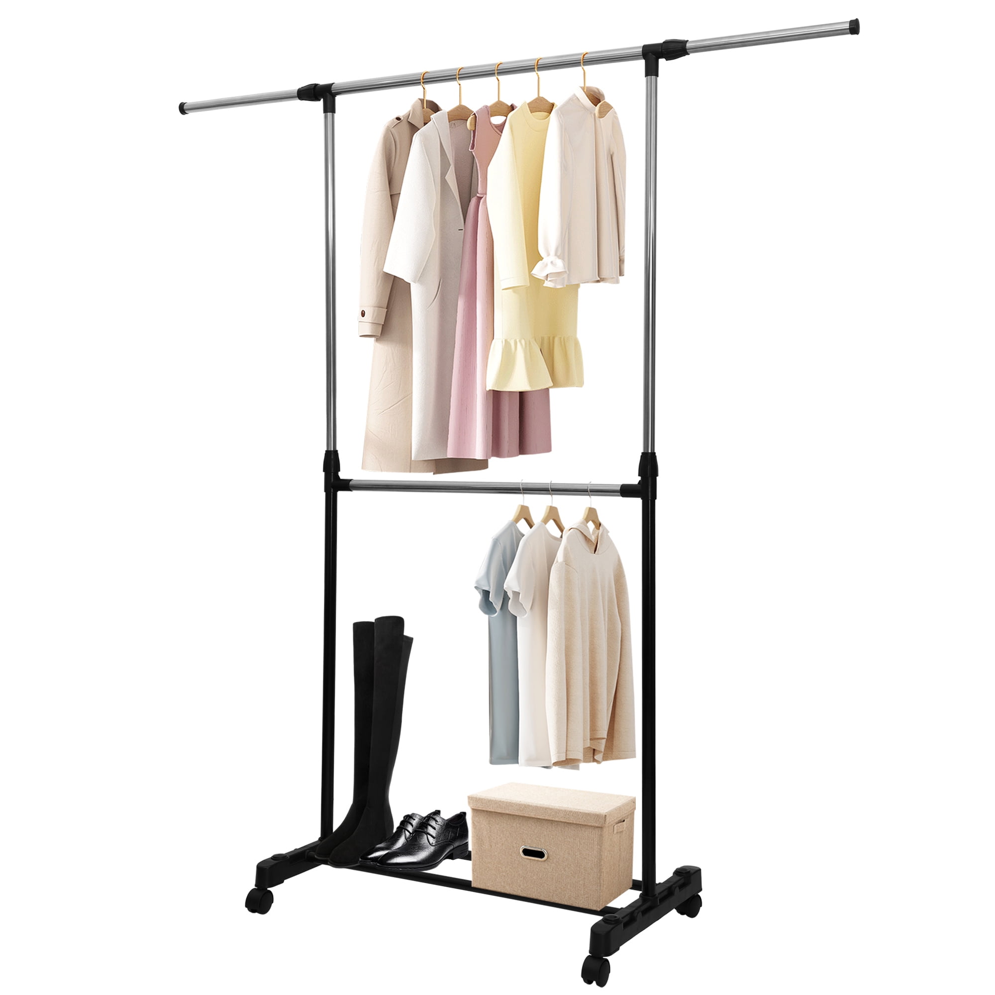 Clothing Racks,Clothes Rack with Wheel,Stainless Steel Adjustable ...