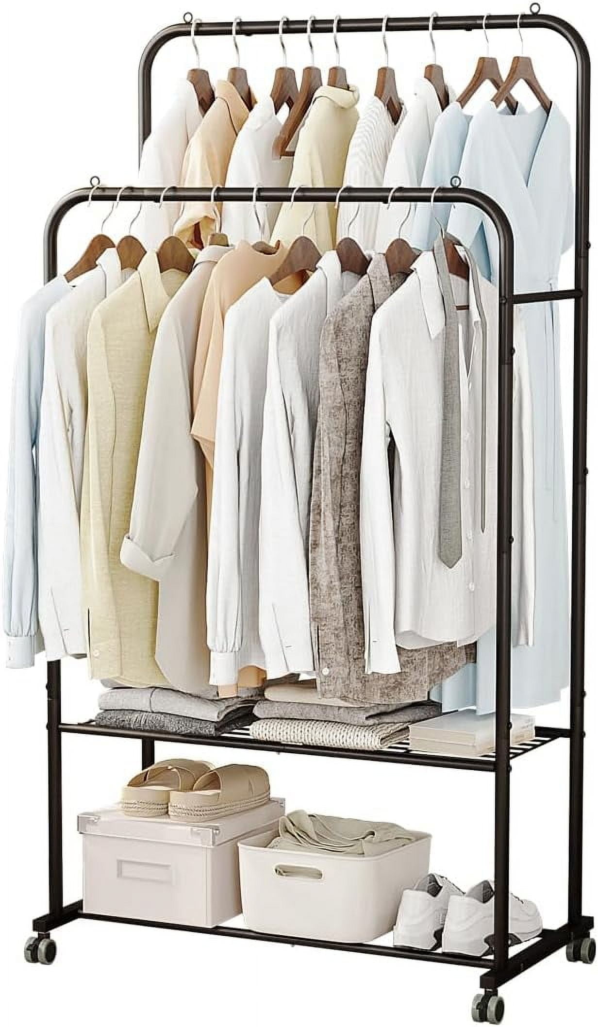 Clothes Rack with Wheels Garment Rack for Hanging Heavy-Duty Clothing ...