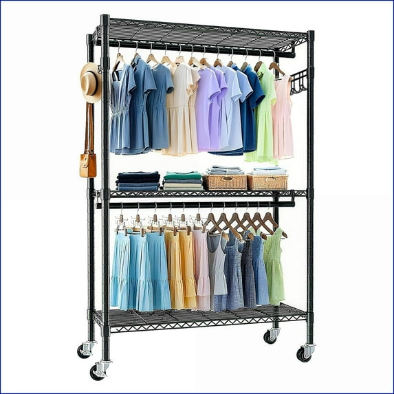 Clothes Rack with Wheels, Heavy Duty 3-Tier Metal Rolling Organizer | 2 ...