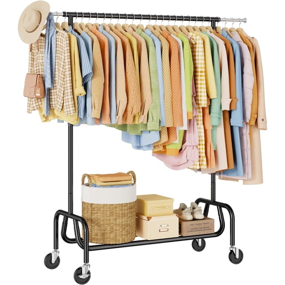 Clothes Rack with Wheels, Rolling Clothing Rack with Shelf, Clothes ...