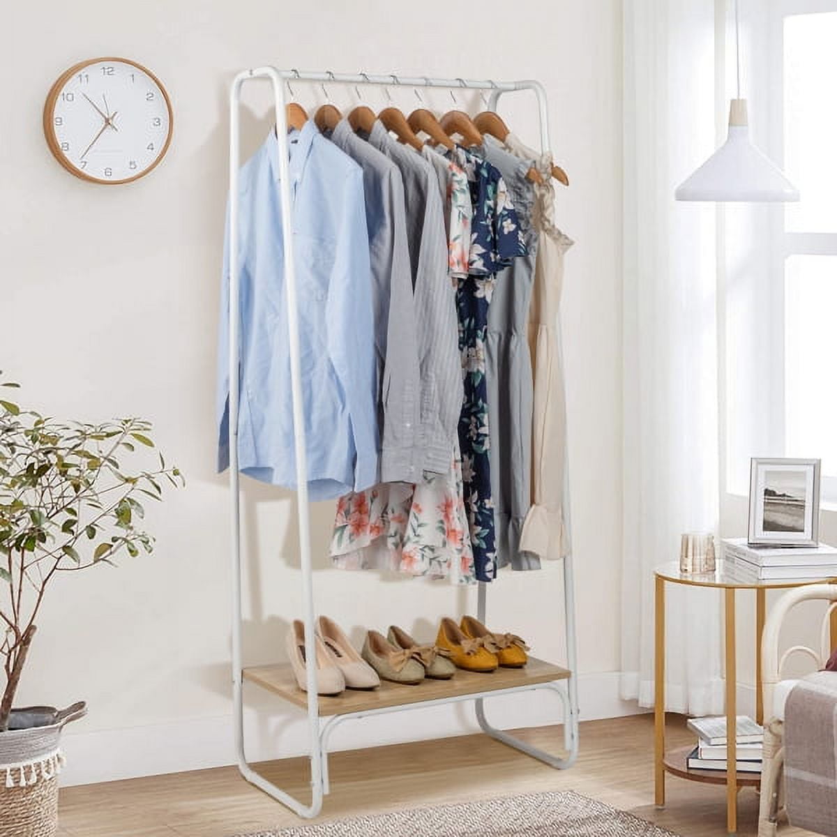 Clothes Rack with Wood Shelf, Freestanding Clothing Rack，Garment Rack ...