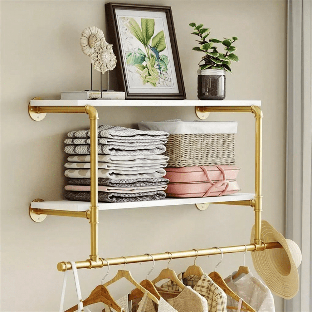 Clothes Rail Wall Mounted: Industrial Pipe Clothing Hanging Rail Pole ...