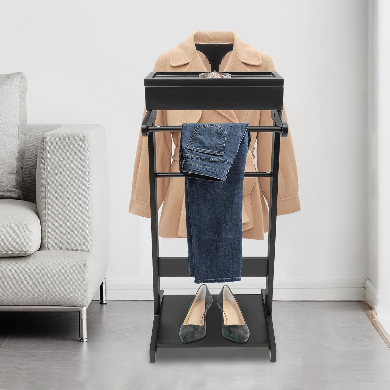 Clothes Stand with Top Tray – Freestanding Valet Stand for Men & Women ...