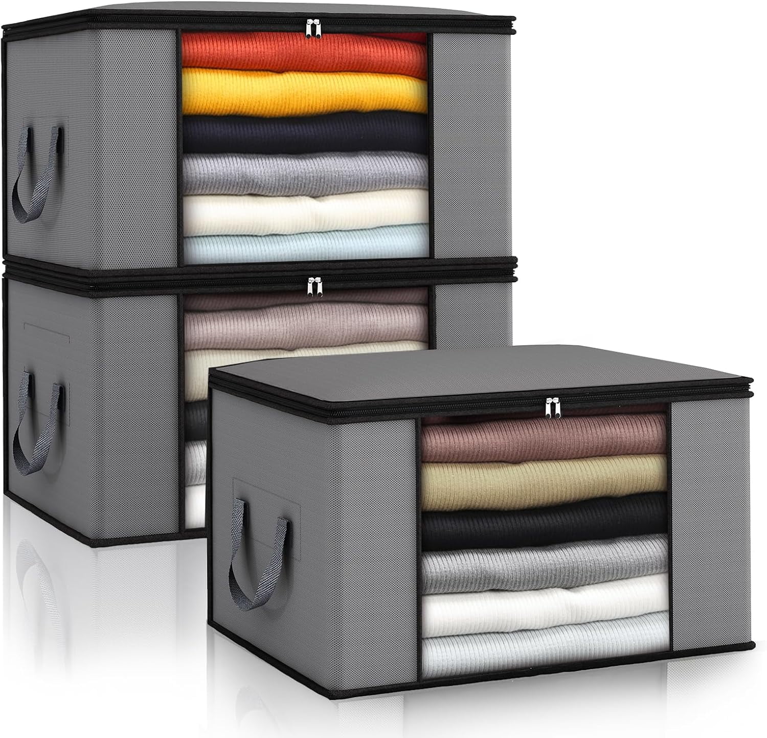 Clothes Storage 3 Pack Storage Containers 100L Foldable Blanket Storage ...