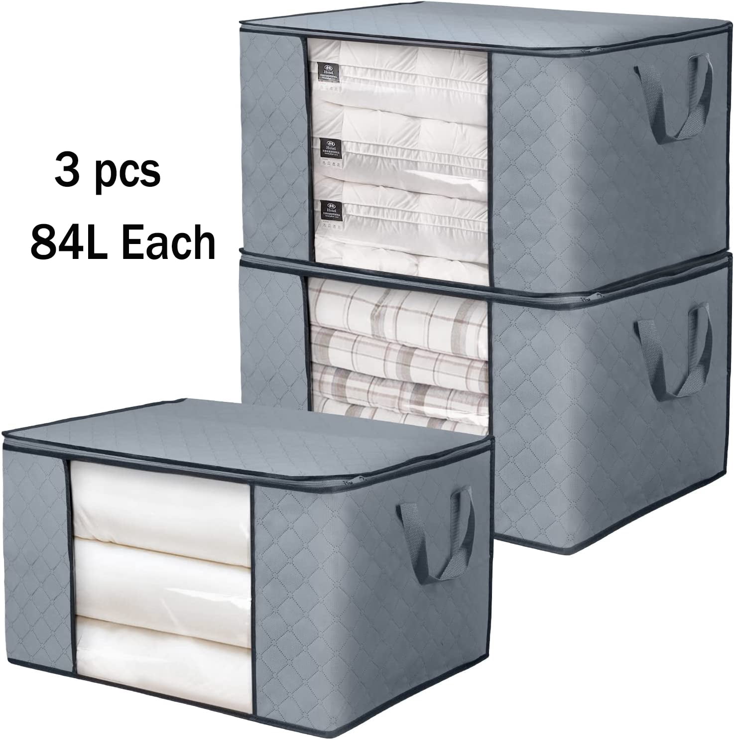 Dinosam 3 Pack 84L Clothes Storage Bags, Large Closet Organizers with ...