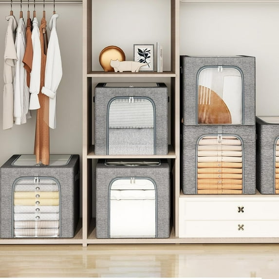 Clothes Storage Bin with Metal Frame: 6-Pack Stackable Closet Storage ...