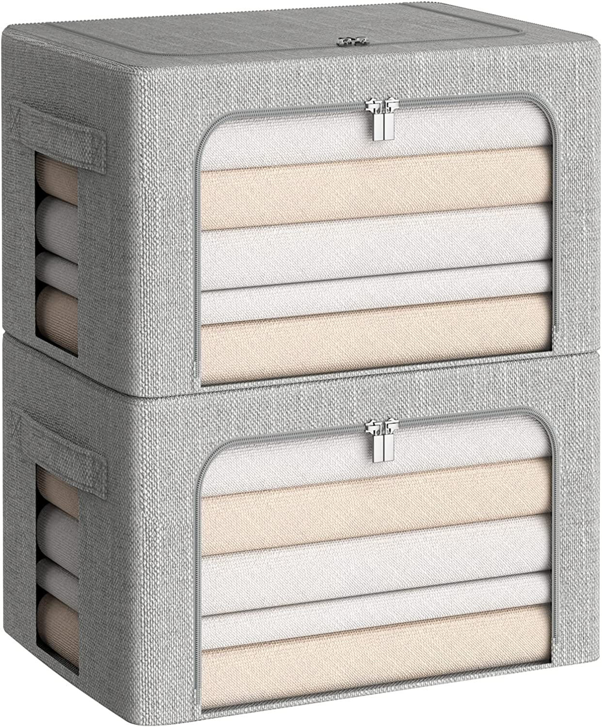 Clothes Storage Bins Box - Linen Fabric Foldable Stackable Container ...