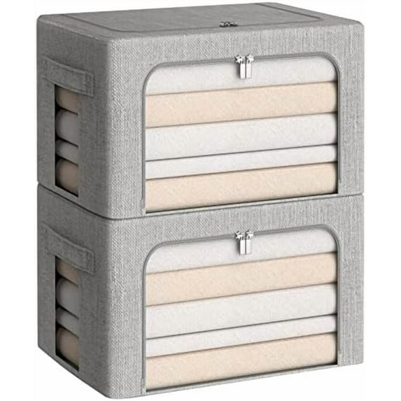 Clothes Storage Bins Box - Linen Fabric Foldable Stackable Container ...