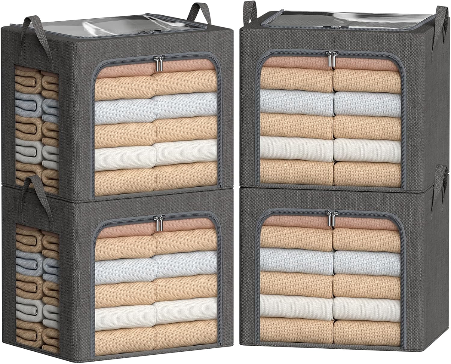 Clothes Storage Bins Foldable Storage Organizer Bin with Metal Frame ...