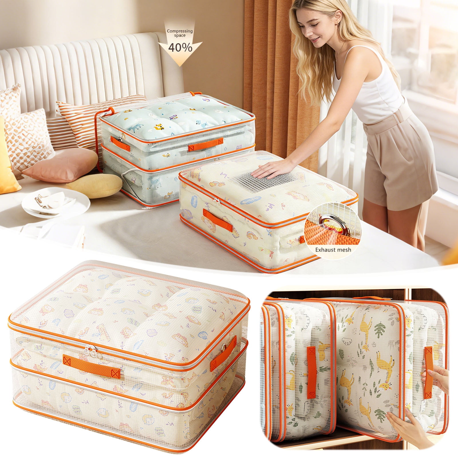 Clothes Storage Bins with Lids, Compressible Clear Grids Storage Bag ...