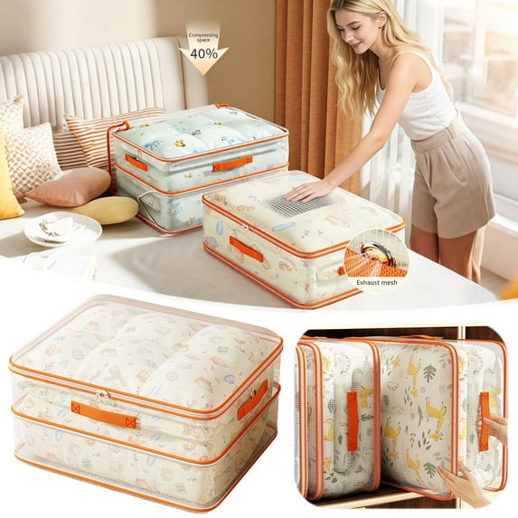 Clothes Storage Bins with Lids, Compressible Clear Grids Storage Bag ...