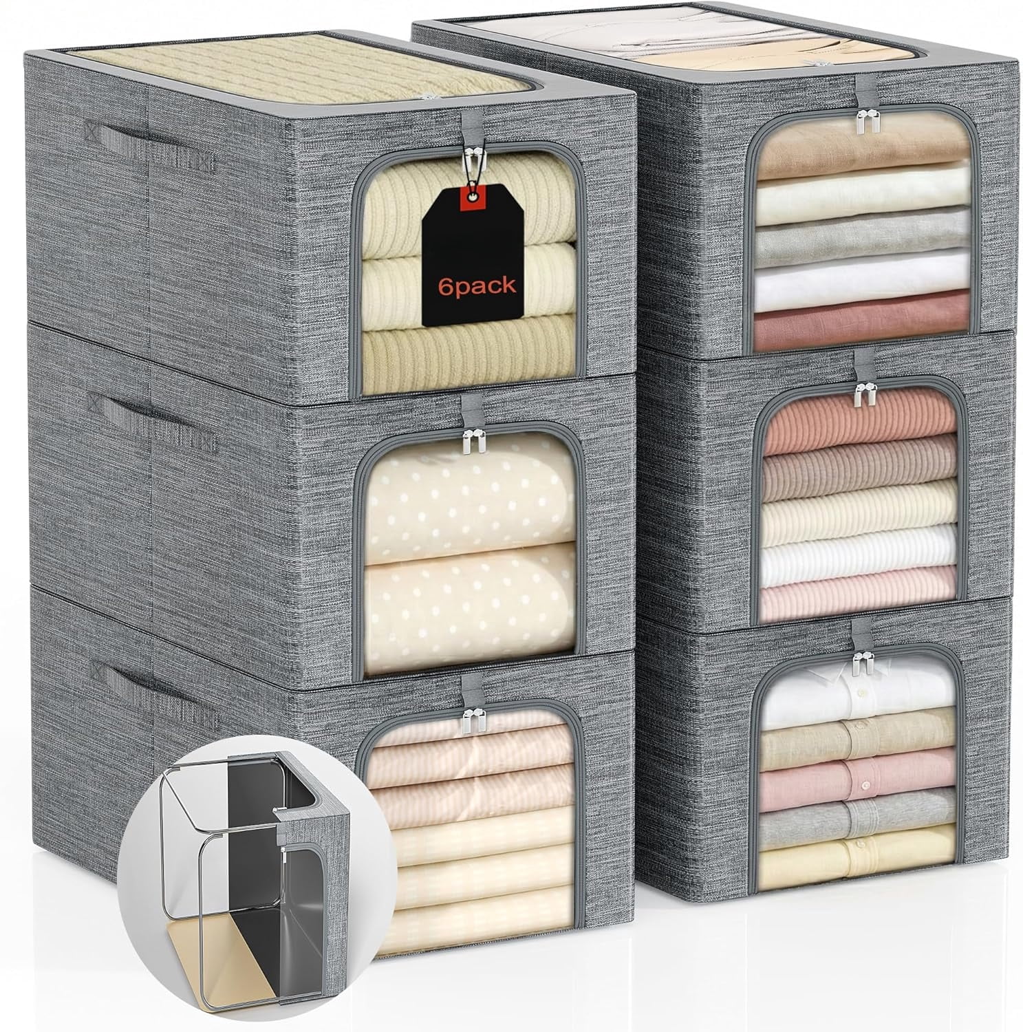 Clothes Storage Bins Metal Frame: 55L Extra Large Stackable Closet ...