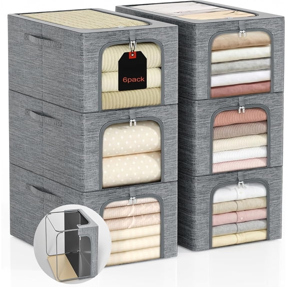 Clothes Storage Bins Metal Frame: 55L Extra Large Stackable Closet ...