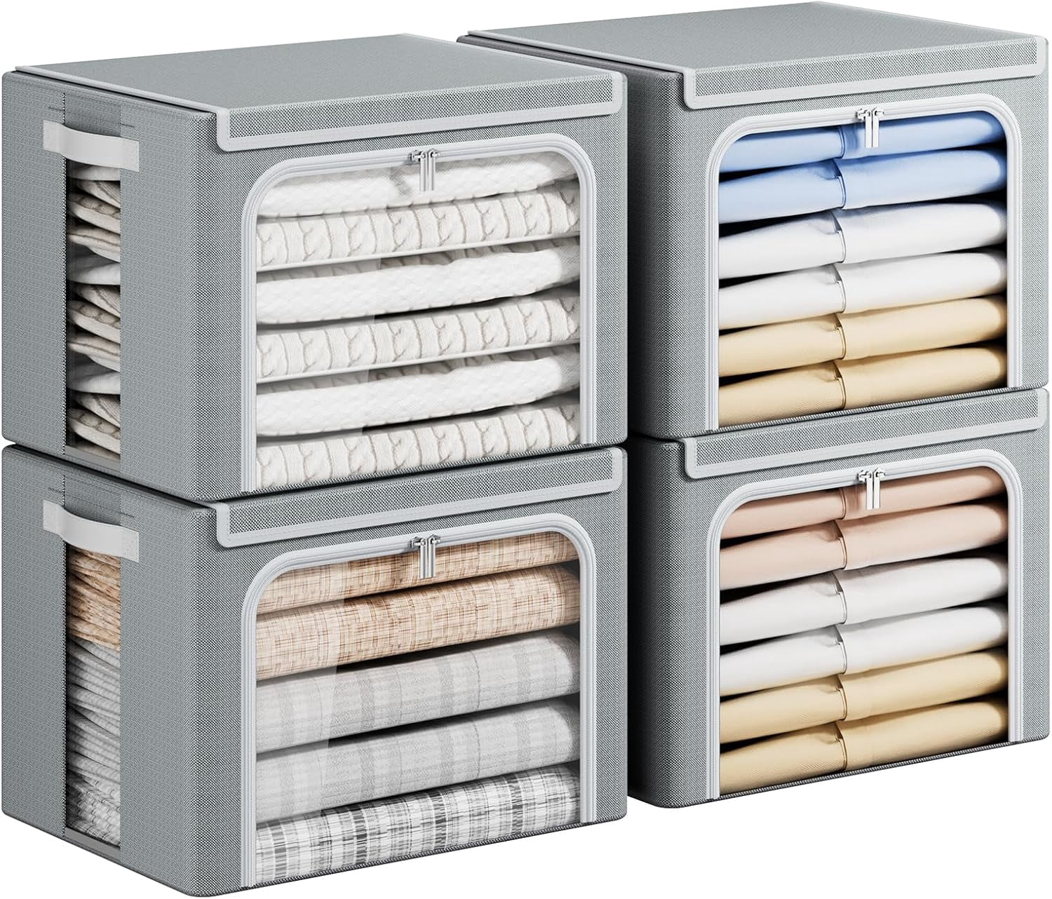Clothes Storage Bins with Metal Frame, Foldable Clothing Storage Bin ...