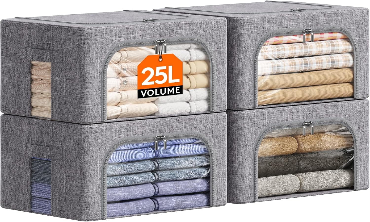 Clothes Storage Bins with Metal Frame, Stackable Storage Box, Foldable ...