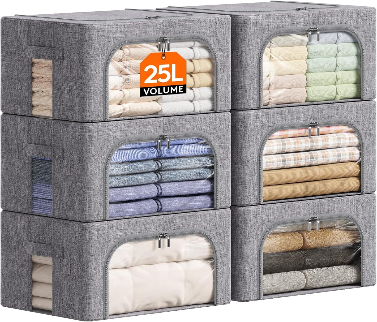 Clothes Storage Bins with Metal Frame, Stackable Storage Box, Foldable ...