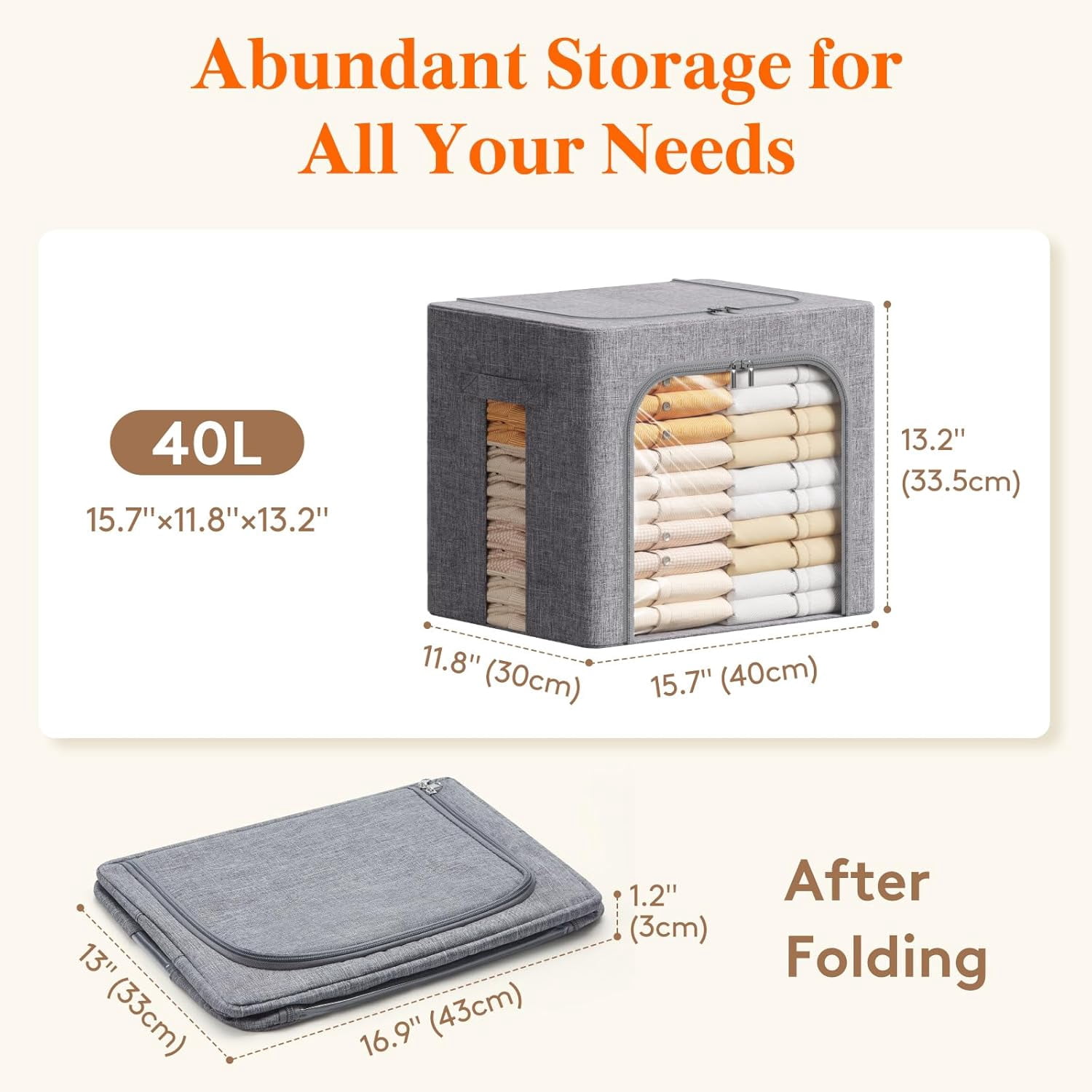 Clothes Storage Bins with Metal Frame, Stackable Storage Box, Foldable ...