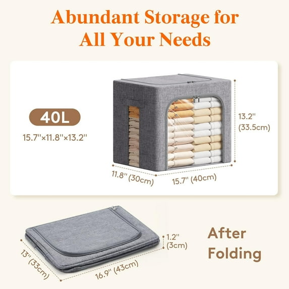 Clothes Storage Bins with Metal Frame, Stackable Storage Box, Foldable ...