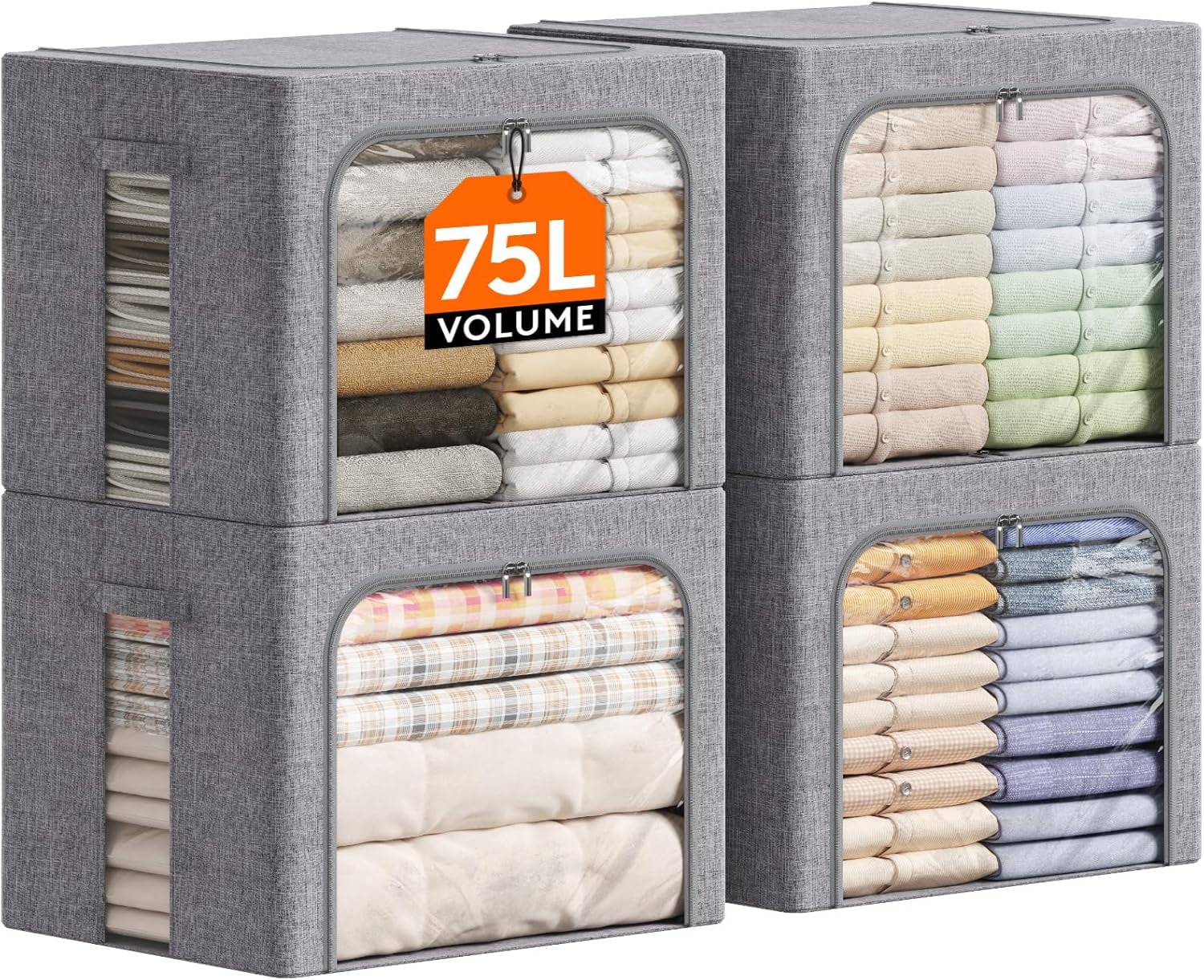 Clothes Storage Bins with Metal Frame, Stackable Storage Box, Foldable ...