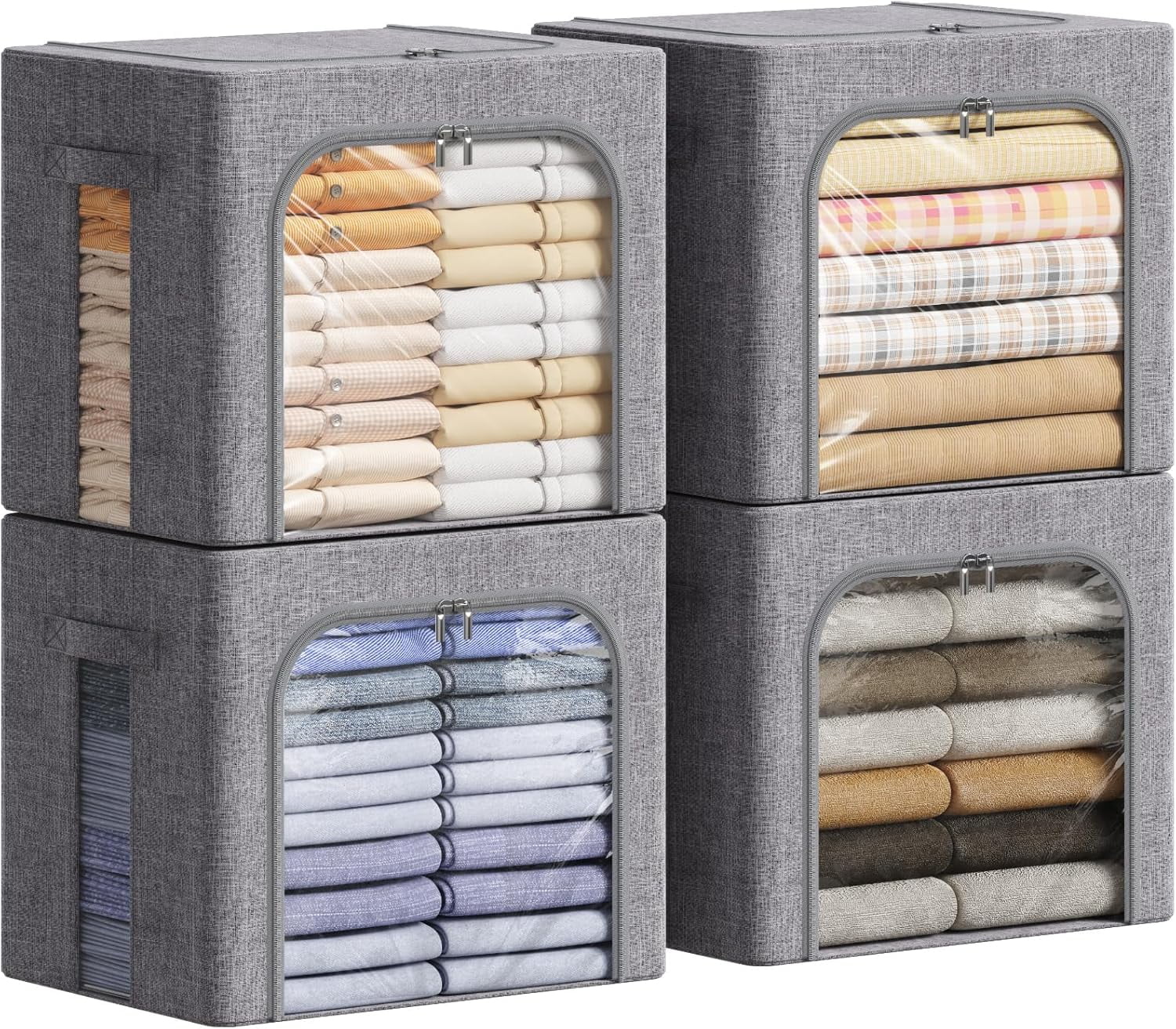 Clothes Storage Bins with Metal Frame, Stackable Storage Box, Foldable ...