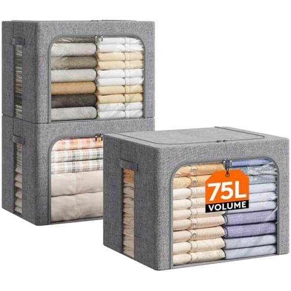 Clothes Storage Bins with Metal Frame, Stackable Storage Box, Foldable ...