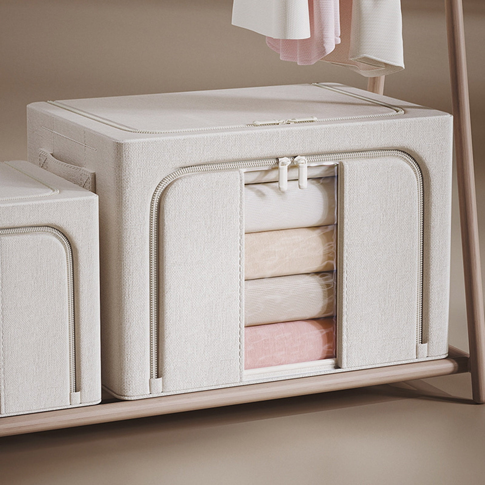 Clothes Storage Bins, Metal Frame Stackable Storage Box, Zipper Closure ...