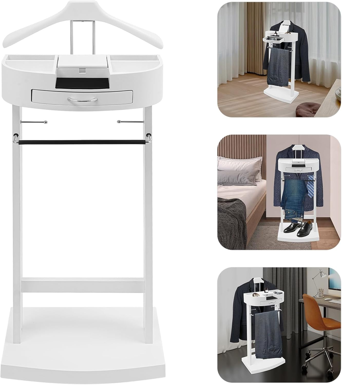 Clothes Valet Stand, Wood Valet Stand Suit Rack Stand with Drawer for ...