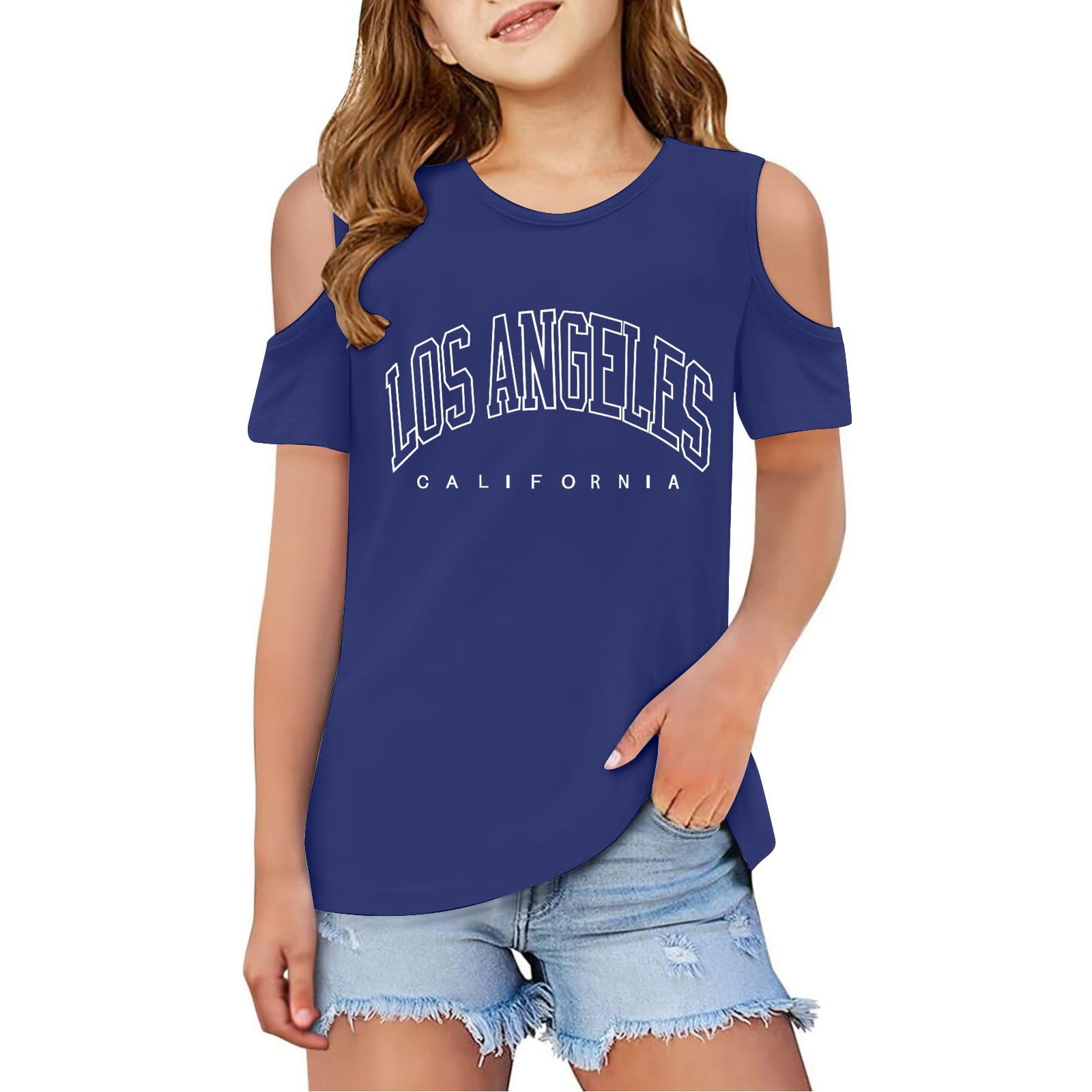 Clothes for Girls Cold Shoulder Letter Print Short Sleeve Shirt for ...