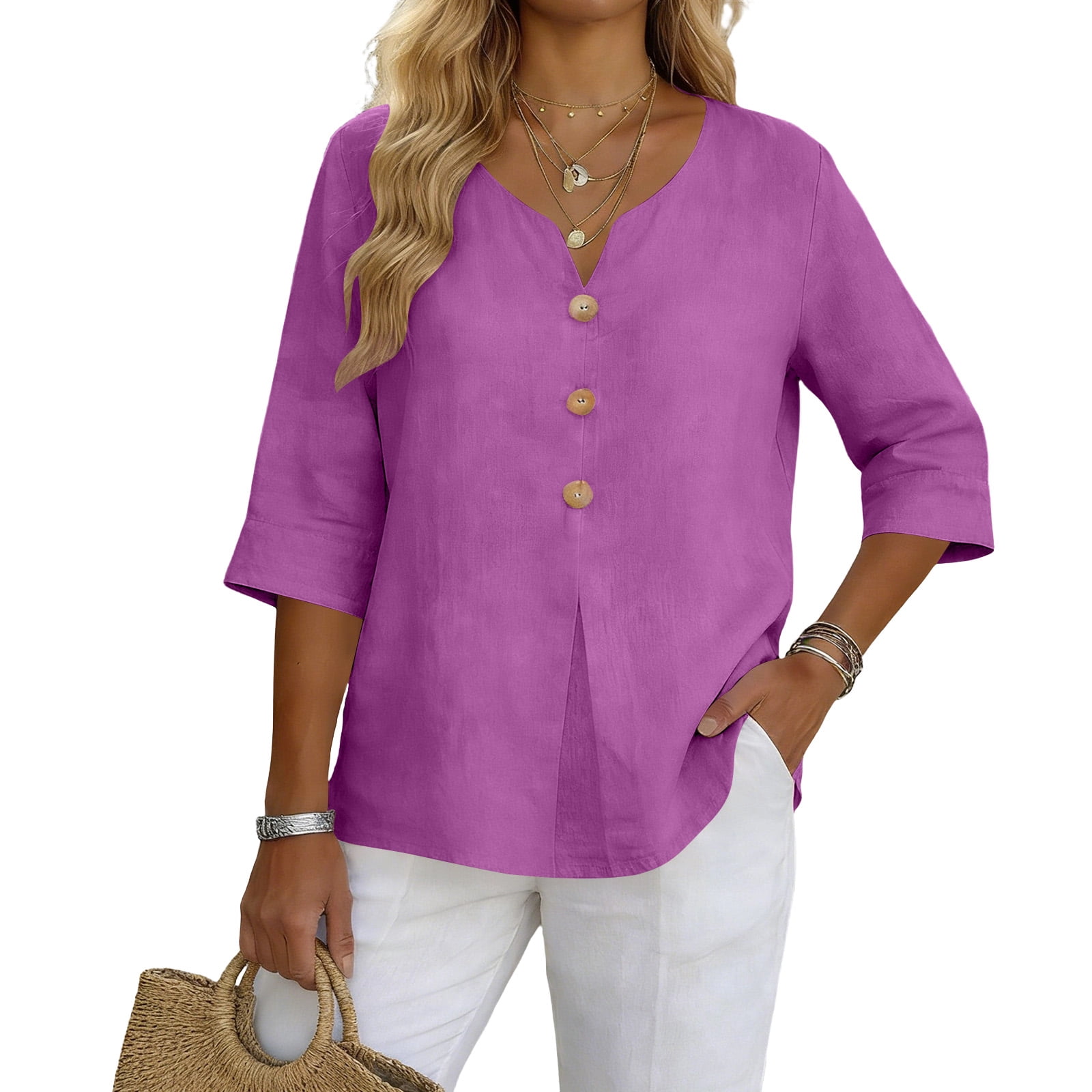 Clothes for Women Ladys Button Down Shirt Casual Loose Fitting Color ...