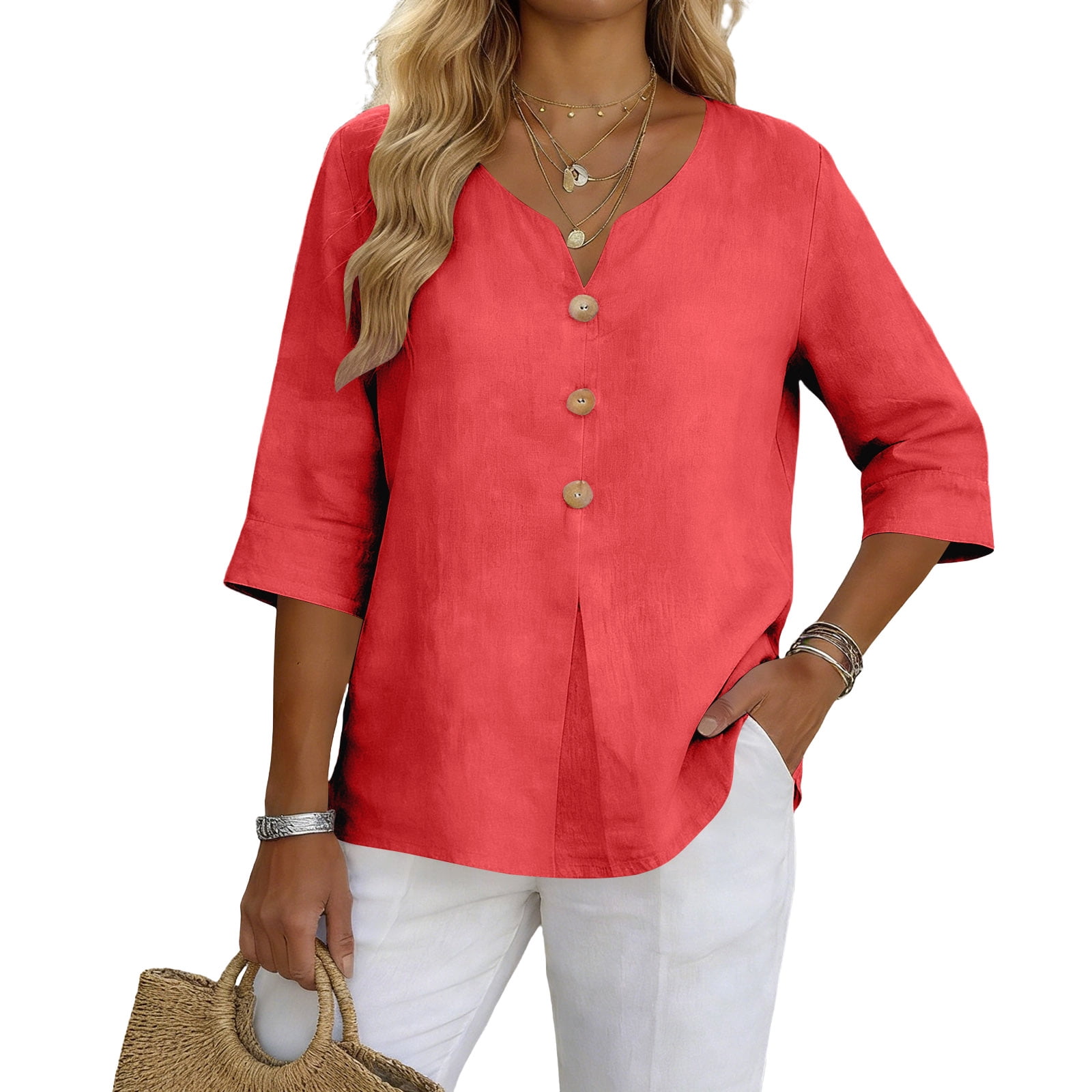 Clothes for Women Ladys Button Down Shirt Casual Loose Fitting Color ...