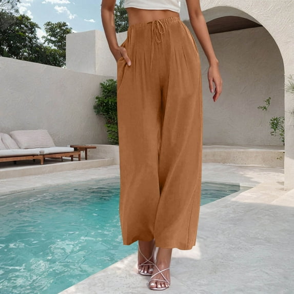 Clothes for Women Trendy Mid Waist Wide Leg Palazzo Pants Casual Loose ...