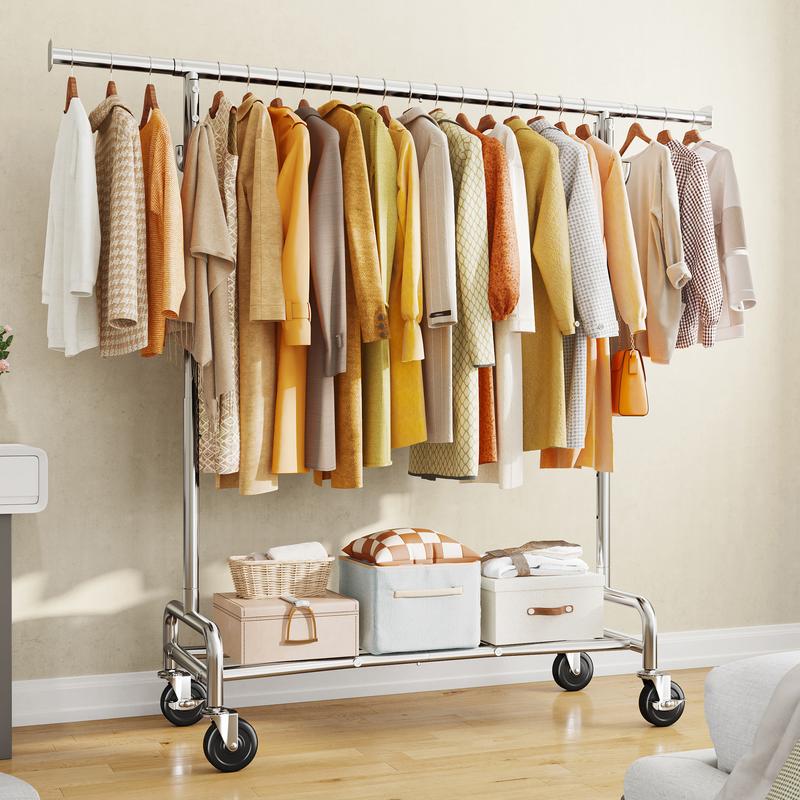 Clothes rack for hanging clothes with hooks, retractable and height ...