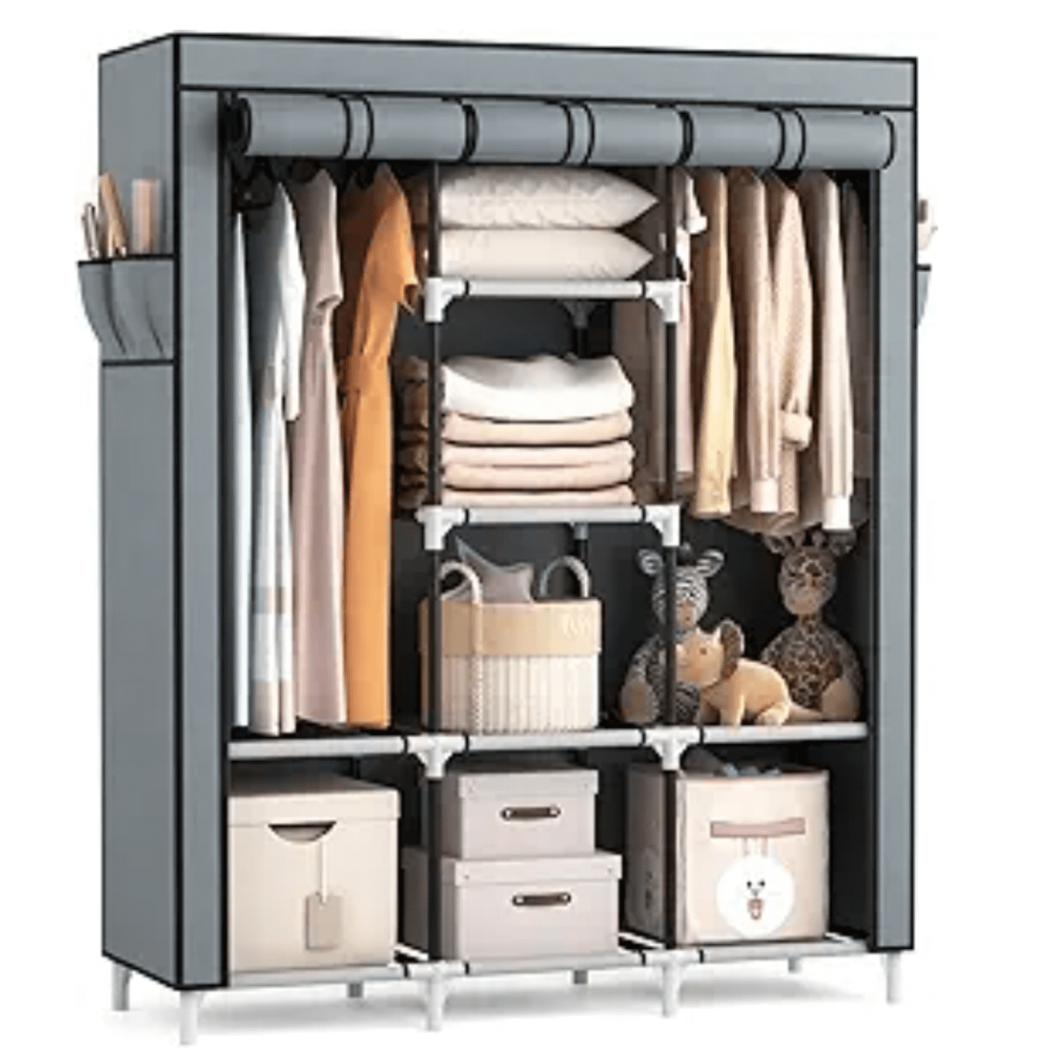 Clothes with 2 Hanging Rods and 8 Storage Organizer Shelves,Sturdy ...