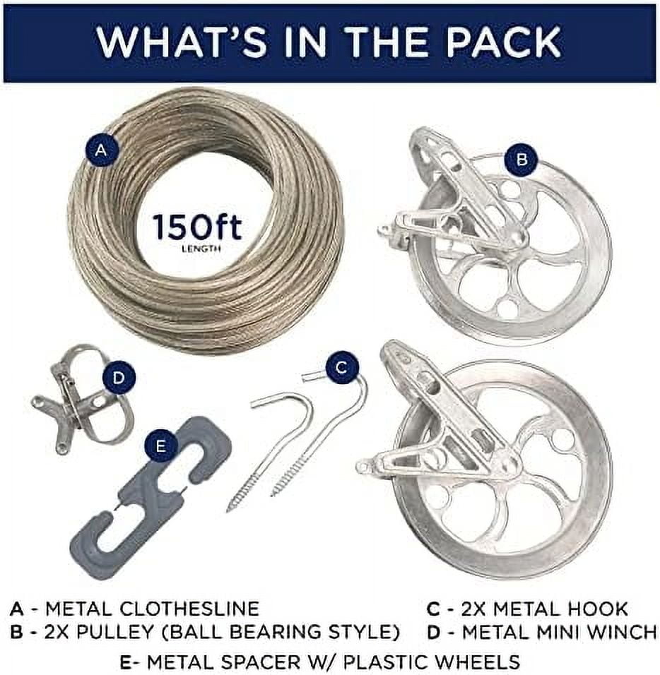 Clothesline Outdoor Heavy Duty Kit - 150 Feet Galvanized Wire Gold PVC ...