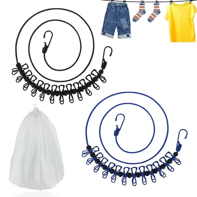 Portable Elastic Travel Clothesline for Indoor/Outdoor Use with Laundry ...