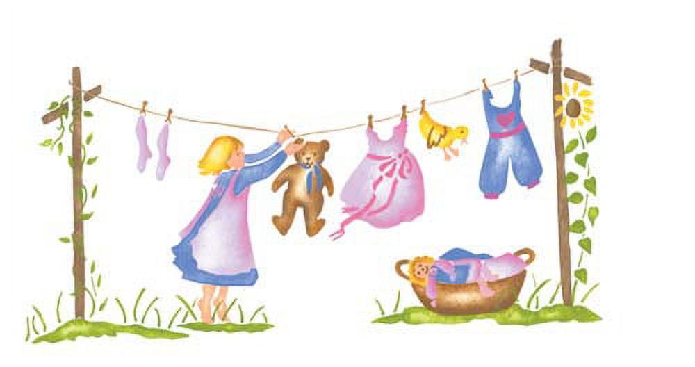 Clothesline with a Girl Wall Stencil SKU #2042 by Designer Stencils ...