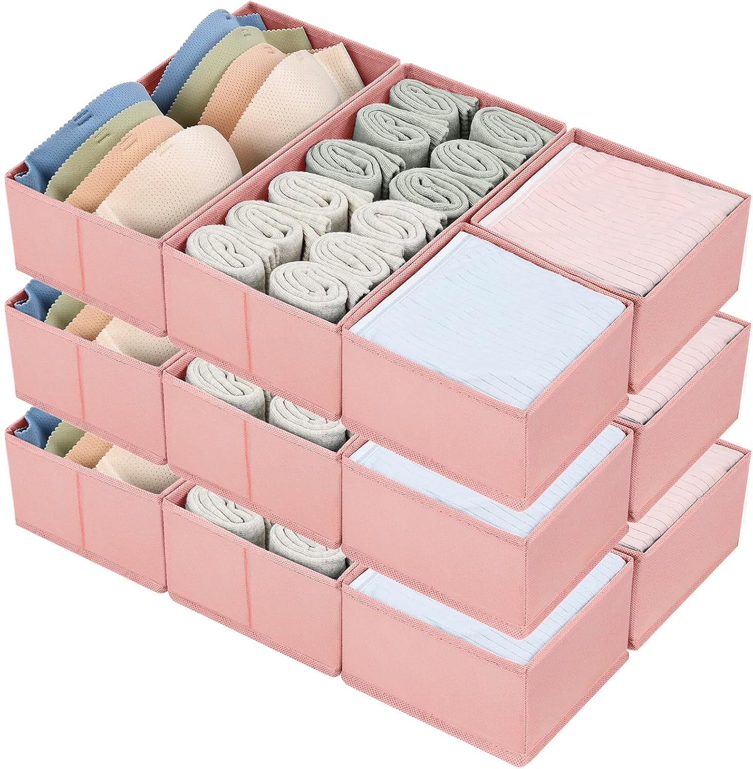 Clothing Drawer Organizers, Set of 12 Dresser Fabric Organizers for ...