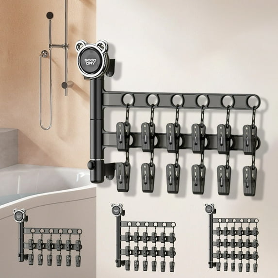 Clothing Drying Rack, Wall-Hanging Socks Clip, Metal, Multi-Socket ...