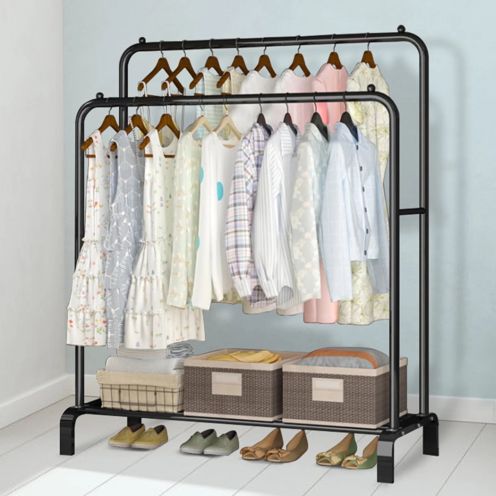 Clothing Garment Rack,Double Rails Closet Clothes Rack with Bottom ...