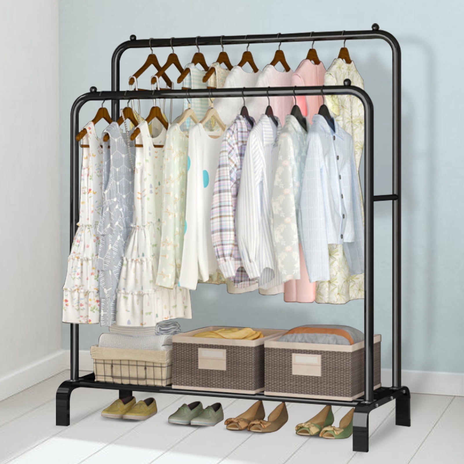 "Fyydes Clothes Rack, Double Rod Freestanding Organizer, Carbon Steel ...