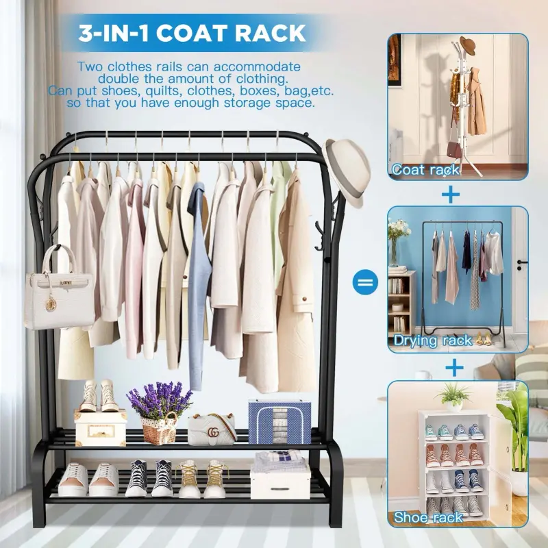 Clothing Garment Rack Heavy Duty Freestanding Metal Clothes Stand ...