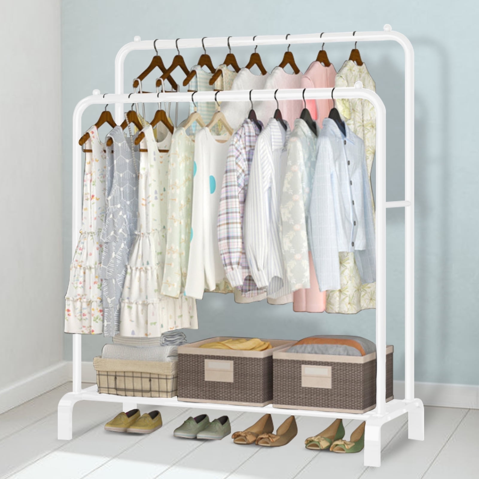 Clothing Garment Rack Heavy Duty Freestanding Metal Clothes Stand with ...