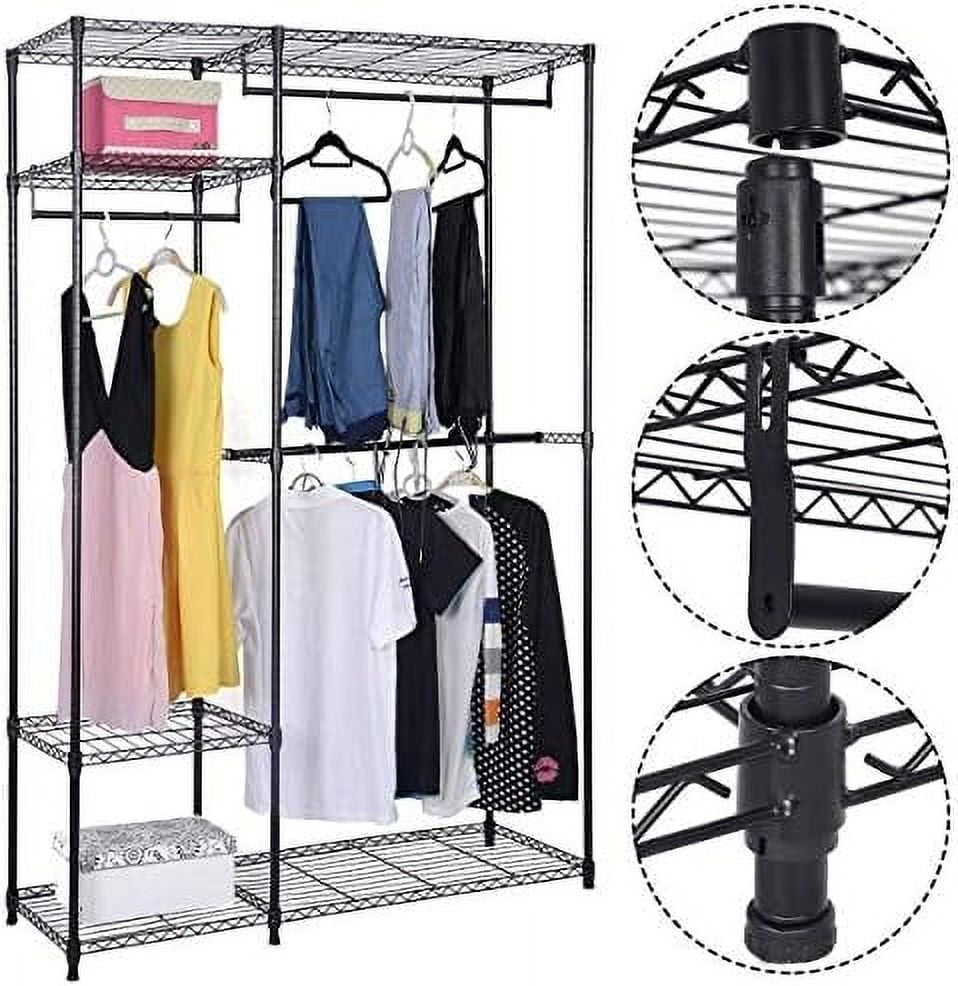 Clothing Garment Rack Heavy Duty Wire Shelving Closet Clothes Stand ...