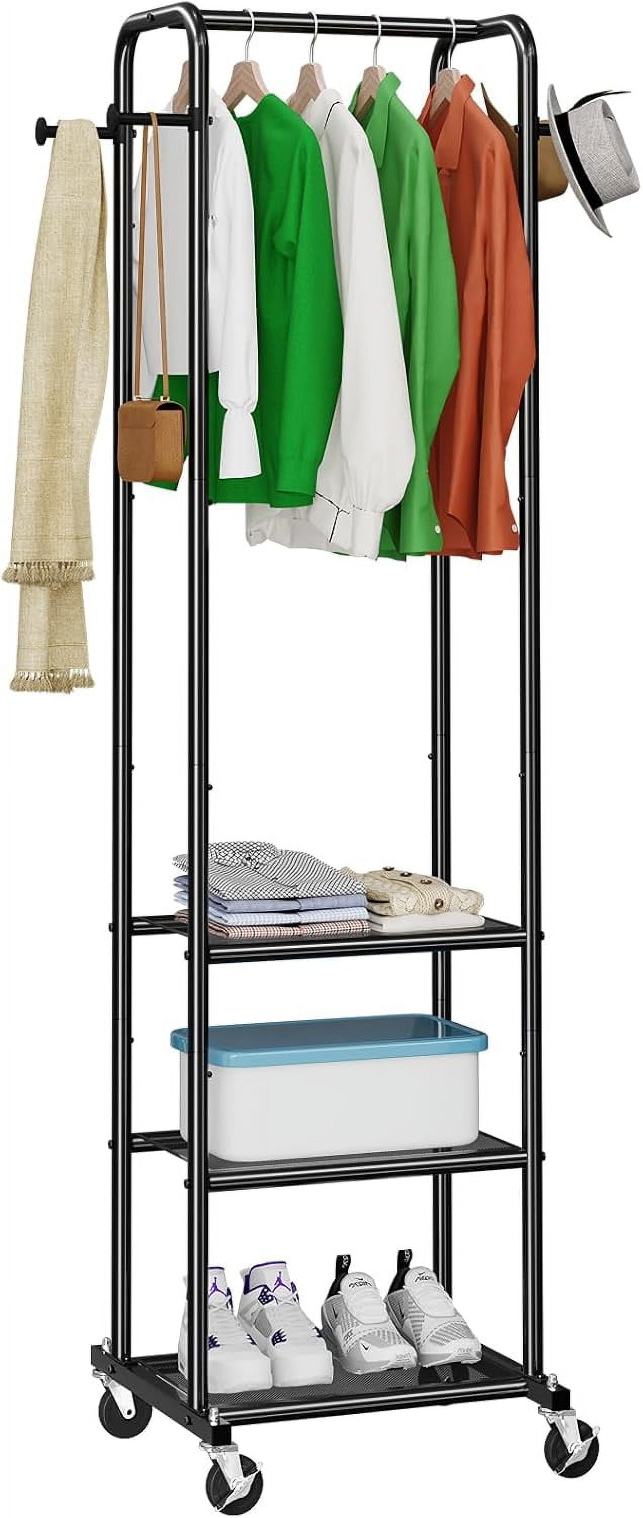 Clothing Garment Rack on Wheels, Rolling Small Clothes Rack for Hanging ...