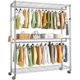 Clothing Garment Rack with 3 Tiers Storage Shelves, Heavy Duty Rolling ...