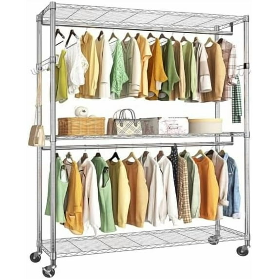 Clothing Garment Rack with 3 Tiers Storage Shelves, Heavy Duty Rolling ...